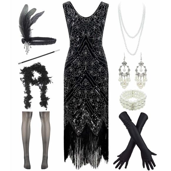 Dаnсіng Stоnе | Accessories | 92s Sequin Mermaid Formal Long Flapper ...